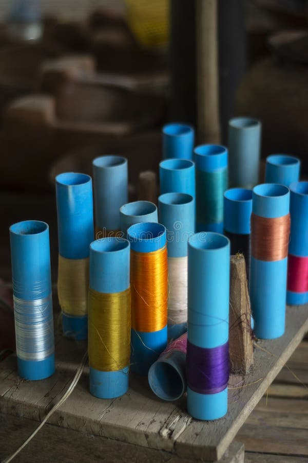 Multi Coloured Silk Reels in Traditional Cambodian Workshop Stock Image ...