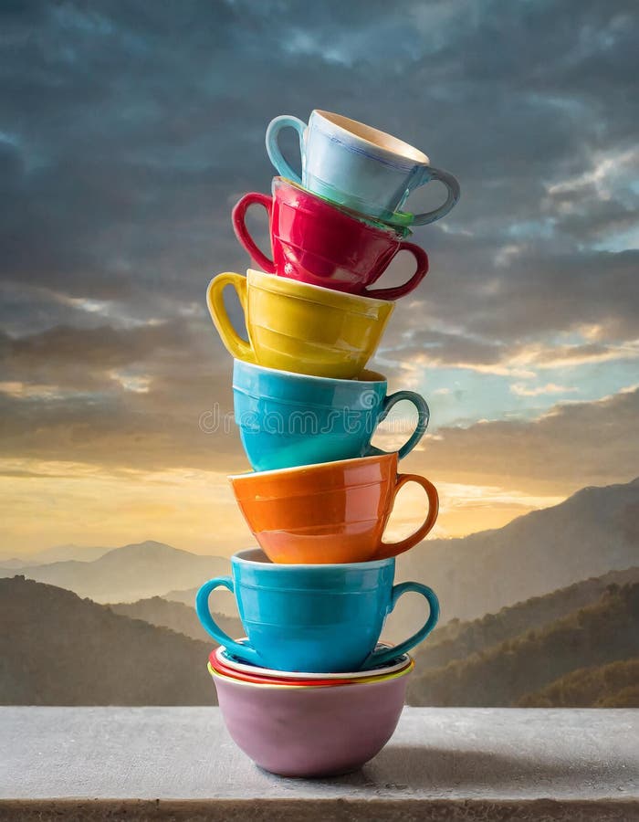 Multi- Coloured Stacking Cups Stock Photo - Image of coffee, design ...