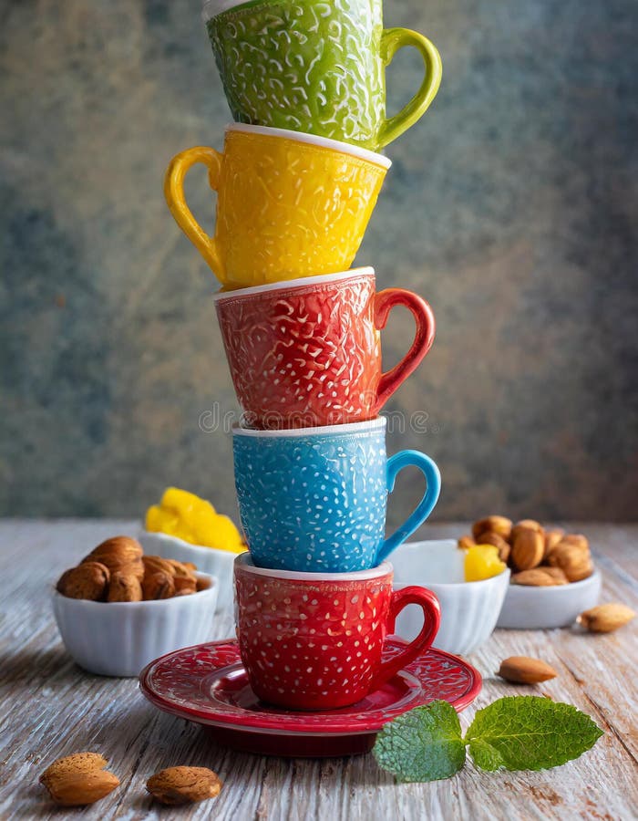 Multi- Coloured Stacking Cups Stock Photo - Image of pattern, drink ...