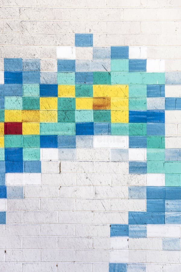 Rainbow Colored Tiles Painted on White Brick Wall Stock Image - Image ...