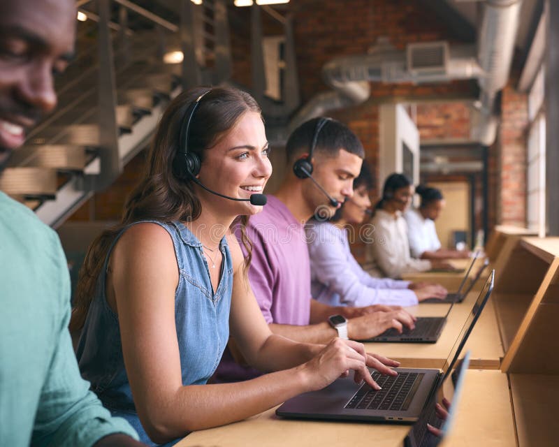 Female telesales worker stock image. Image of confident - 5293063
