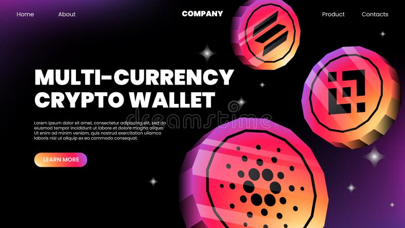 Multi Currency Crypto Wallet Banner. Website Landing Page Template ...