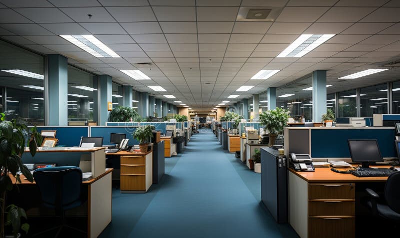 Multi-Desk Office Space with Computers Stock Photo - Image of keyboards ...
