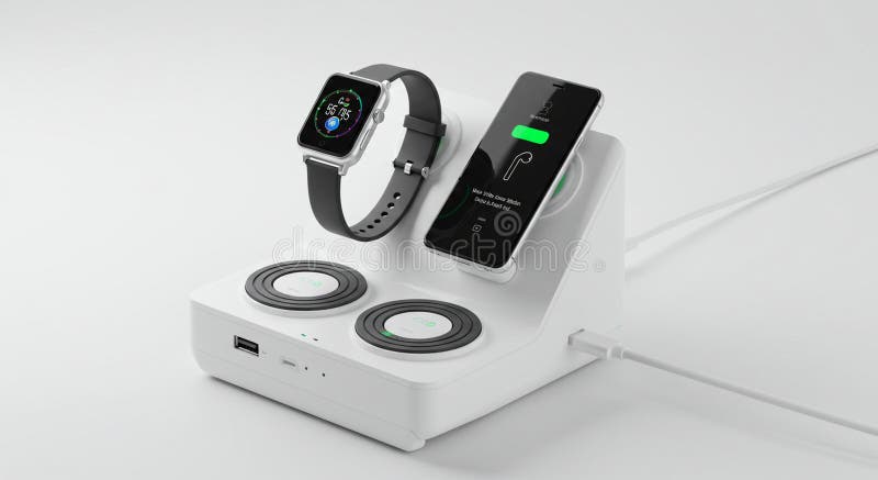 Multi-device Charging Station Featuring a Smartwatch and Smartphone ...