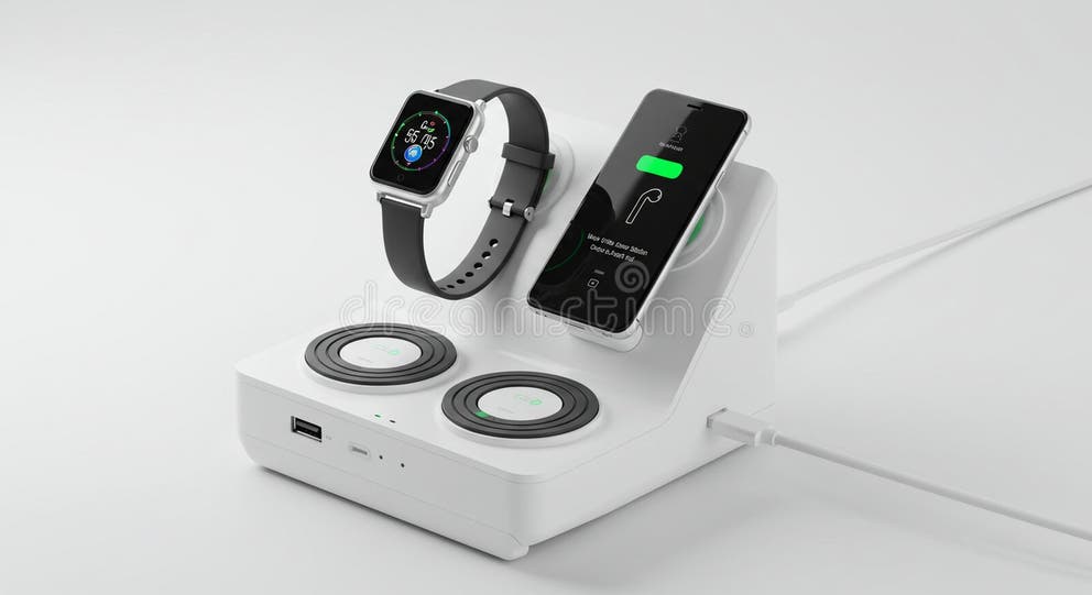 Multi-device Charging Station Featuring a Smartwatch and Smartphone ...