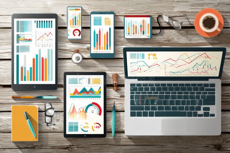 Multi-device Flatlay with Tablet, Phone, and Laptop Displaying Various ...