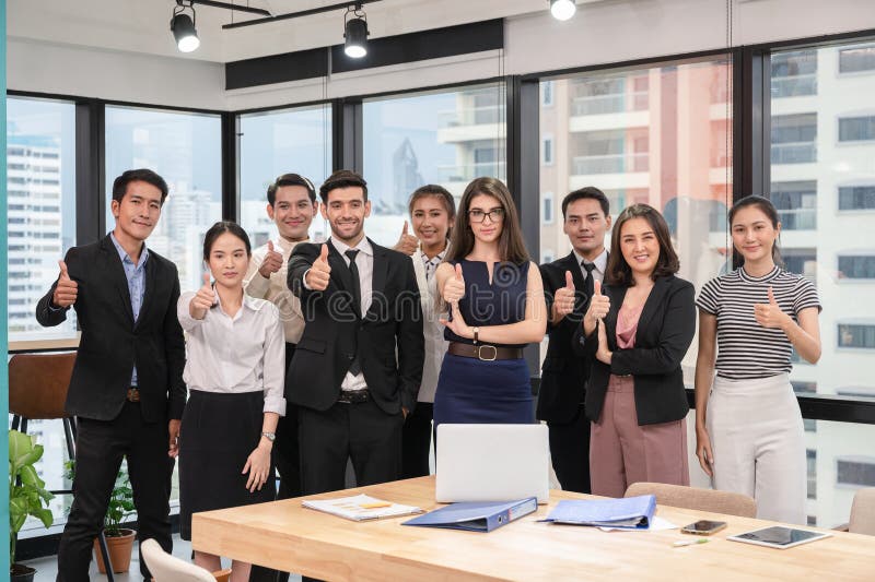 Multi Ethnic Business Confident Group Showing Thumbs Up in Modern ...