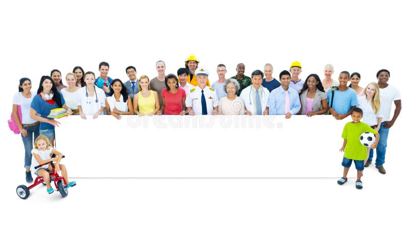 Group People Holding Banner. Stock Photo - Image of multinational ...