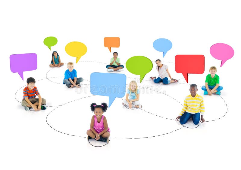 Multi-Ethnic Children Connected and Empty Speech Bubbles Above Stock ...