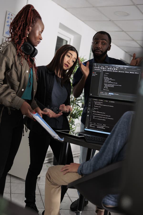 Multi Ethnic Engineer Coding Html Script Information On Programming 1579