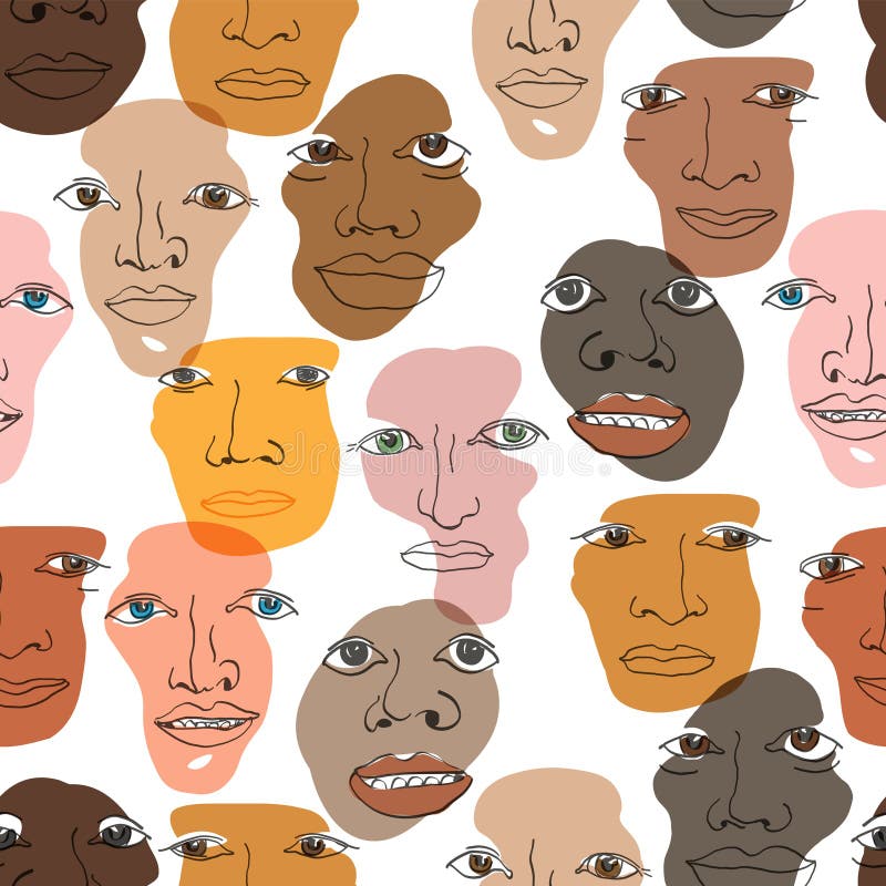 Multi-ethnic Faces Seamless Pattern. Different Ethnicity Men ...