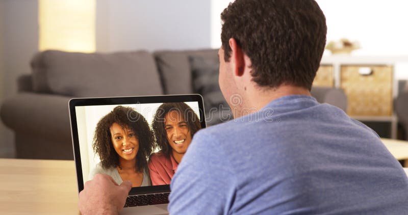 Multi-ethnic Friends Video Chatting on Laptop Stock Photo - Image of ...