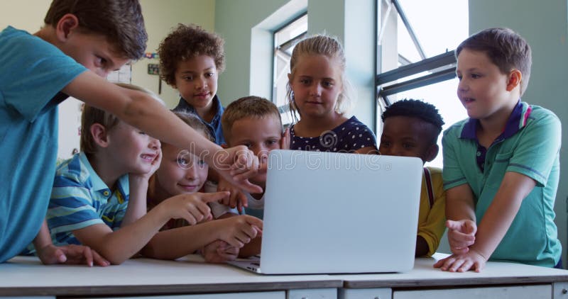 Group of Kids Using Laptop in the Class Stock Video - Video of male ...
