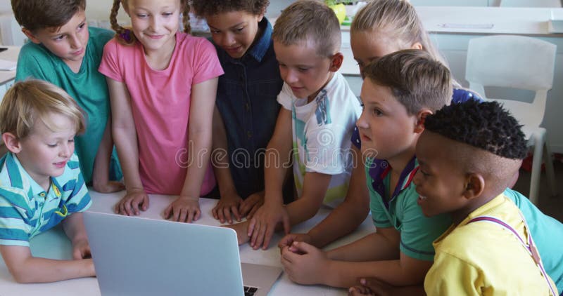 Group of Kids Using Laptop in the Class Stock Footage - Video of male ...