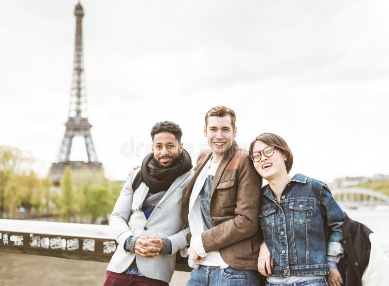 Multi-ethnic Group of Friends Having Fun in Paris Along Seine Stock ...