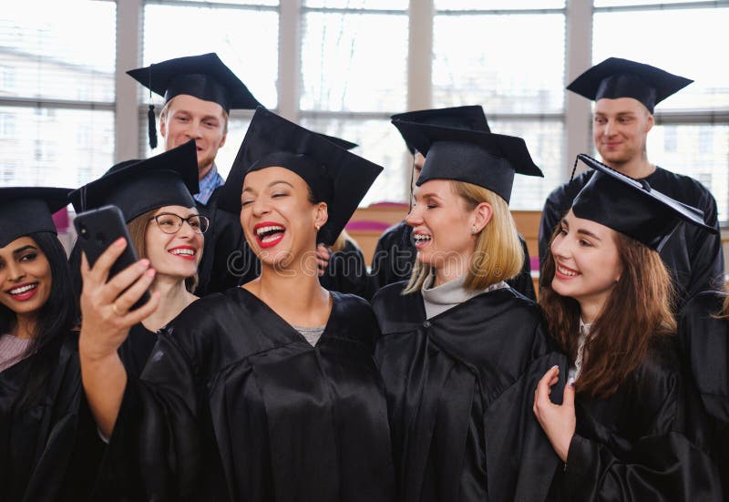 Multi Ethnic Group of Graduated Students Taking Selfie Stock Image ...