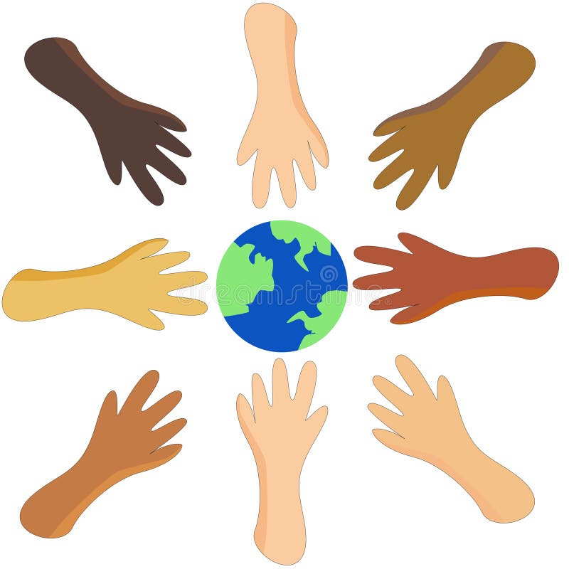 Multi Ethnic Group Holding Hands To Earth. Unity, Support and ...
