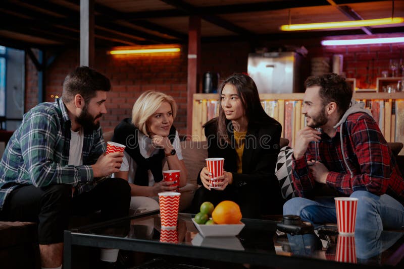 Multi Ethnic Group of Office Worker while Have a Lunch Time they Have a ...