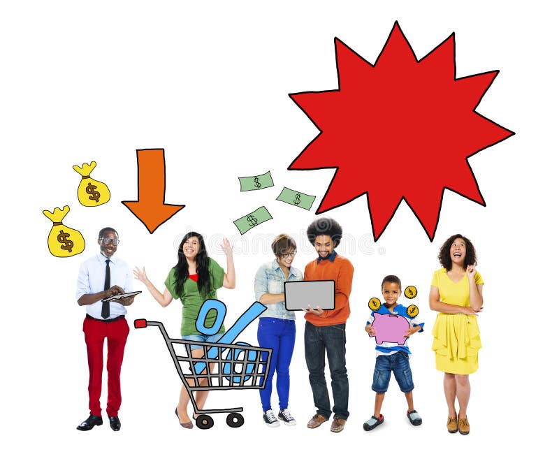 Multi-Ethnic Group of People and Sale Concepts Stock Photo - Image of ...