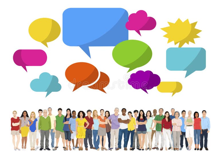 Multi-Ethnic Group of People and Speech Bubble Stock Illustration ...