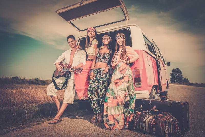 Multi-ethnic Hippie Friends on a Road Trip Stock Photo - Image of ...