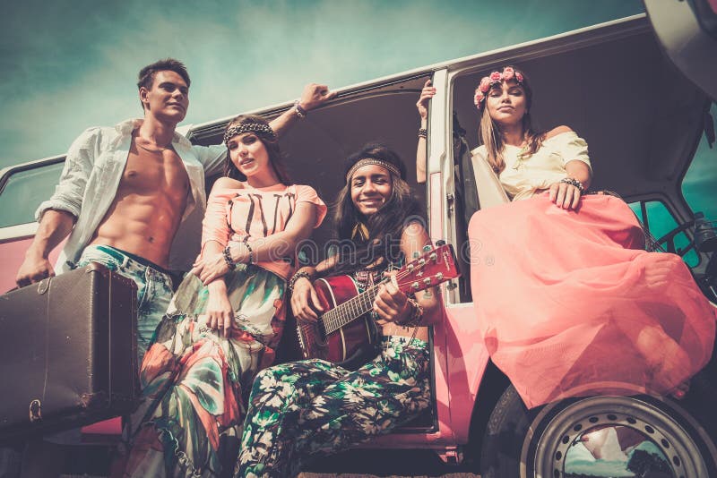 Multi-ethnic Hippie Friends on a Road Trip Stock Image - Image of peace ...