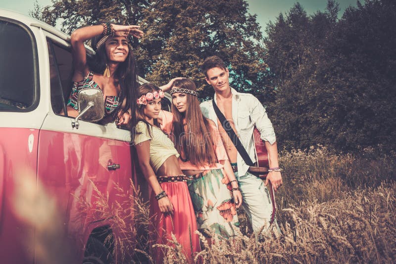 Multi-ethnic Hippie Friends on a Road Trip Stock Image - Image of ...