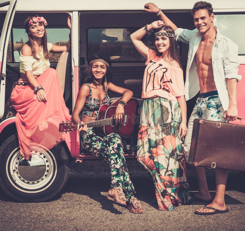 Multi-ethnic Hippie Friends on a Road Trip Stock Image - Image of group ...