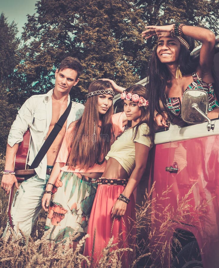 Multi-ethnic Hippie Friends on a Road Trip Stock Photo - Image of ...