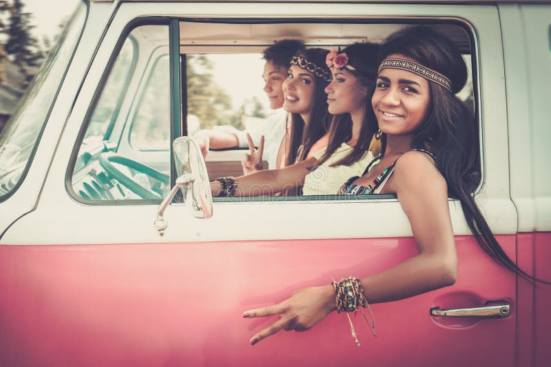 Multi-ethnic Hippie Friends on a Road Trip Stock Photo - Image of ...