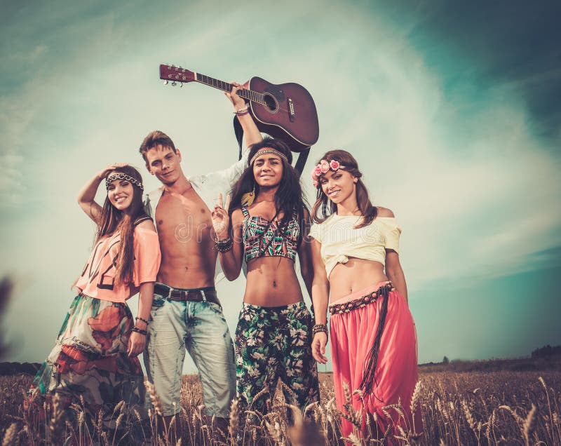 Multi-ethnic Hippie Travellers Stock Photo - Image of skirt, friendship ...