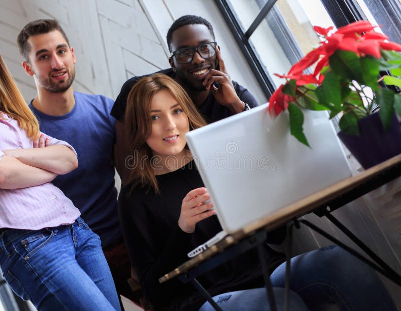 International Group of People Working with Laptop. Stock Photo - Image ...