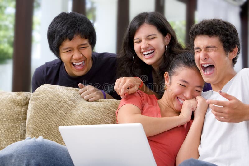 Multi Ethnic Students Have Fun with Laptop Stock Image - Image of ...