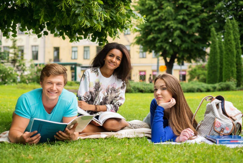 Multi Ethnic Students in Park Stock Photo - Image of graduate, final ...