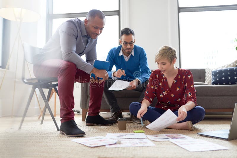 Multi-ethnic Team of Creative Millenials Collaborating on a Brainstorm ...