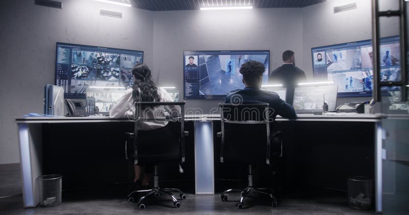 Security Officers Team Work in Surveillance Room Stock Photo - Image of ...