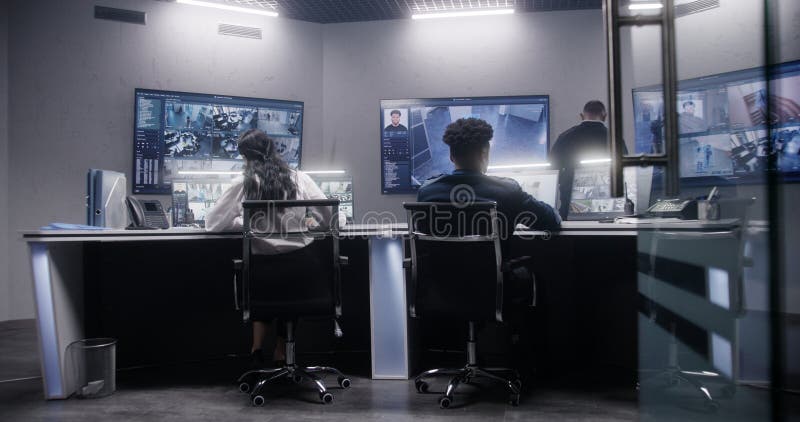 Security Officers Team Work in Surveillance Room Stock Photo - Image of ...