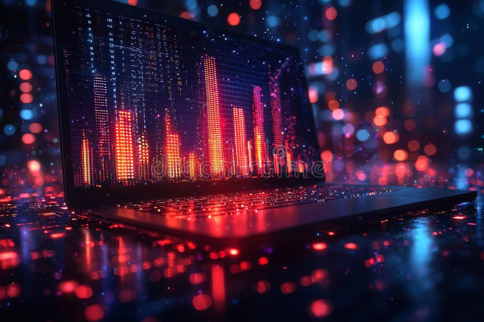 A Multi-exposure Image of a Computer Against a Technology-themed ...