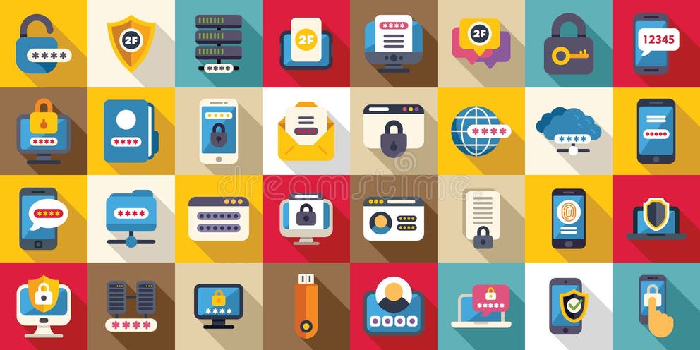 Multi Factor Authentication Icons Set Flat Vector Password Security Stock Vector Illustration