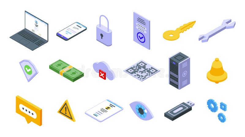 Multi Factor Authentication Icons Set Outline Style Stock Vector
