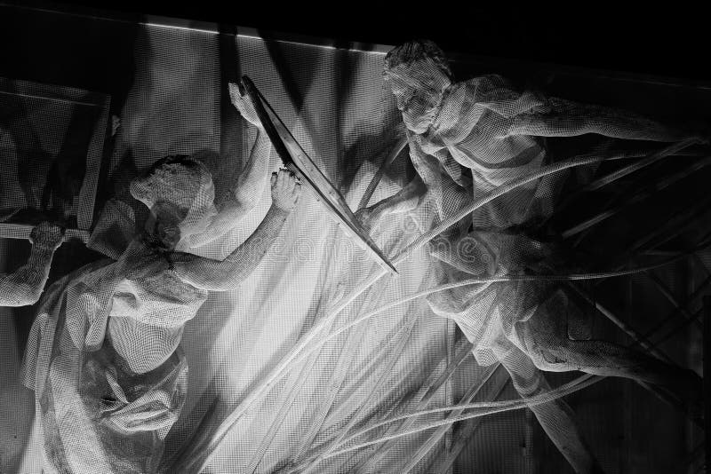 Multi-figure Bas-relief Made of Plastic Mesh `Artificial Environment ...