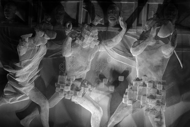 Multi-figure Bas-relief Made of Plastic Mesh `Artificial Environment ...