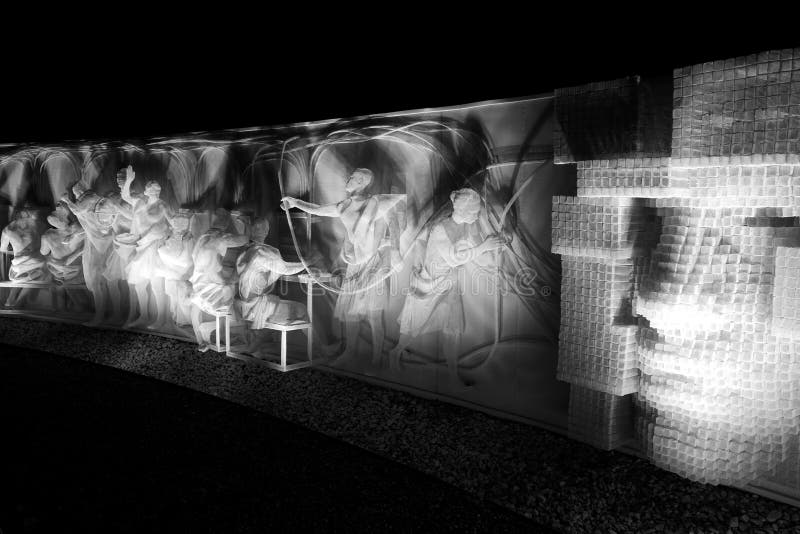 Multi-figure Bas-relief Made of Plastic Mesh `Artificial Environment ...