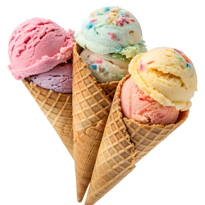 Multi-Flavor Ice Cream Cones â€ Colorful Dessert Isolated Stock ...
