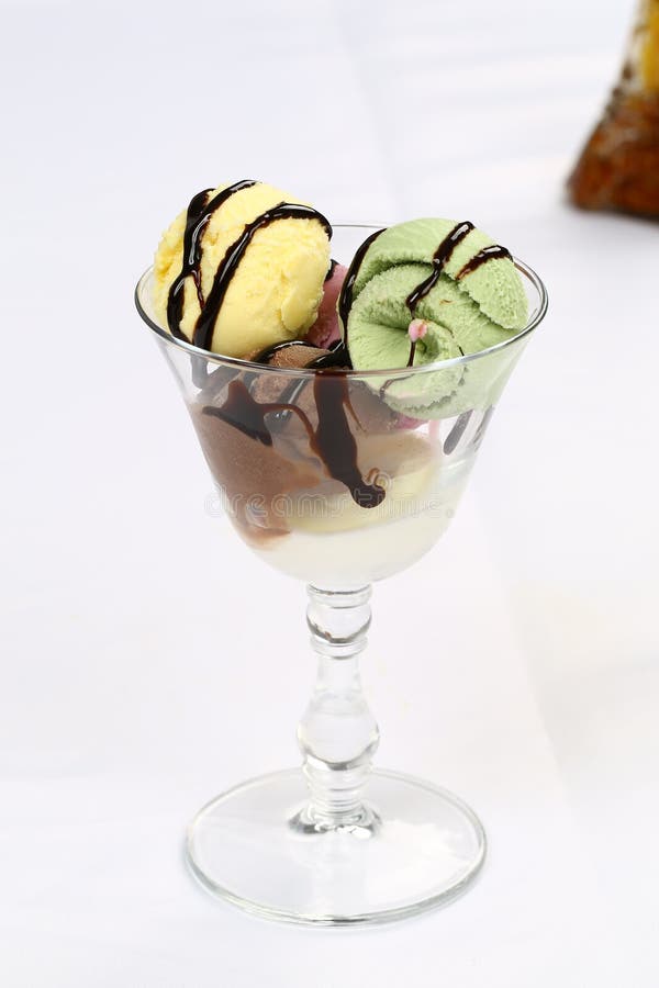 Multi Flavor Ice Cream Glass with Umbrella Stock Photo - Image of ...