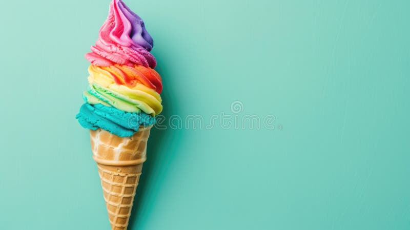 Multicolored Ice Cream Cone on Blue Stock Illustration - Illustration ...