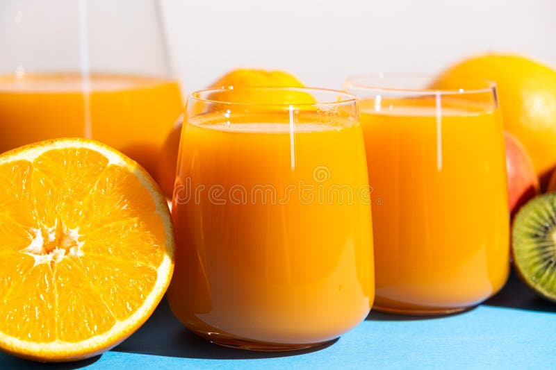 Multi-fruit Juices in Glasses among Fresh Fruits. Stock Image - Image ...