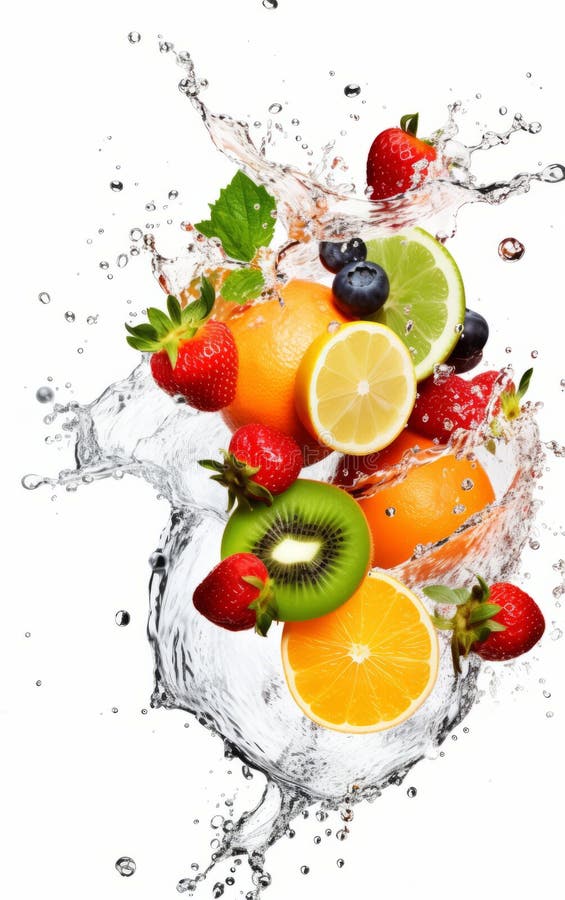 Multi Fruit Splashing in Water Splash Isolated on White Background ...