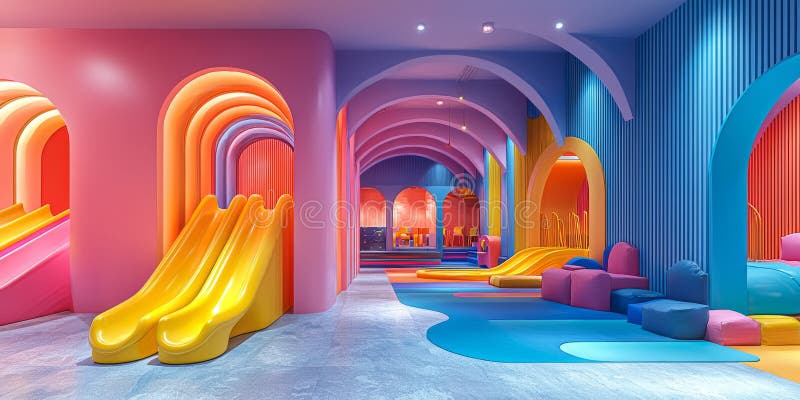 Multi-functional Indoor Playground Room with Slides, Activity Stations ...