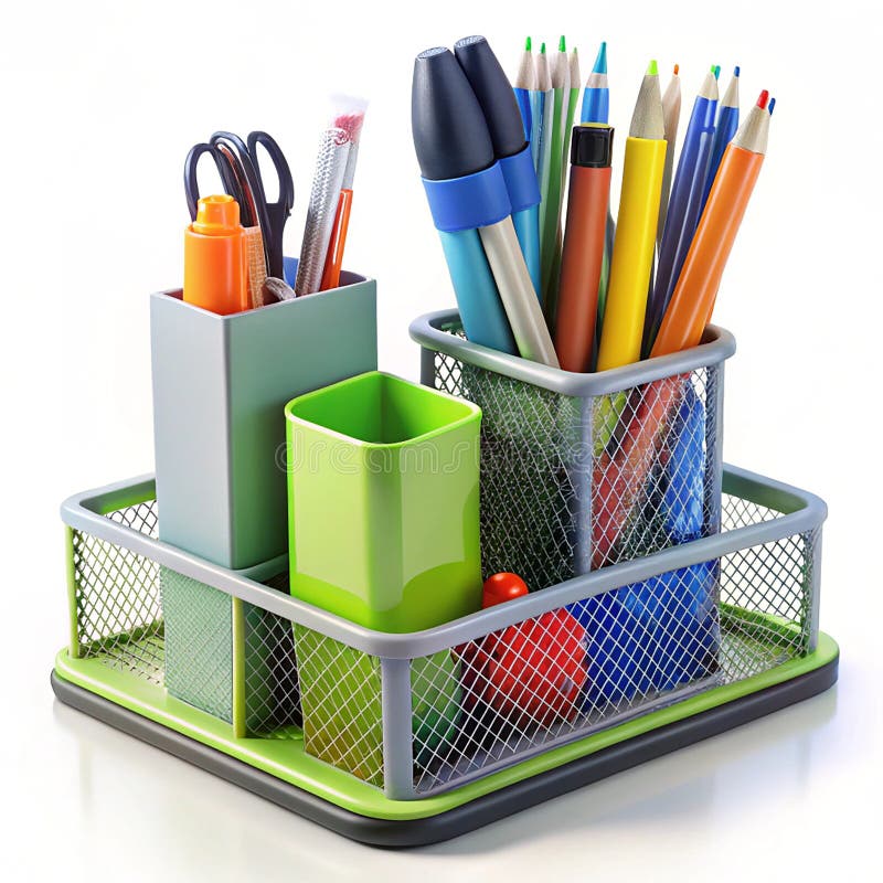 Plastic Desktop Organizer with Pen Holders Stock Illustration ...